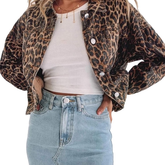 Jackets & Coats | Animal Print Jean Jacket Leopard Print Cotton Fall ...